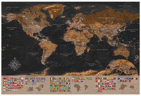 Korková  nástěnná dekorační tabule Svět: Hnědá mapa [Mapa z korku]