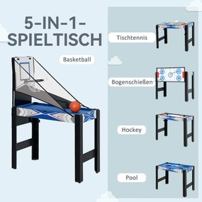 SPORTNOW 5-v-1 Multihra Kancelářský stůl s pingpongem, kulečníkem, hokejem, basketbalem a lukostřelbou pro dospělé 91 x 45,5 x 76 cm Černá+Modrá