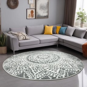 Koberec Lima G757A mandala, krémový / šedý kruh