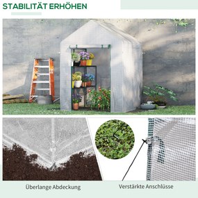 Outsunny Fóliový skleník Walk-in se 4 policemi Skleník na rajčata Skleník se studeným rámem Bílý PE 143x143x195cm pro zahradu a rostliny | Aosom.de