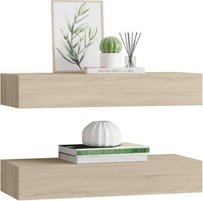 Nástěnné police se zásuvkou 2 ks dub 60 x 23,5 x 10 cm MDF 330262