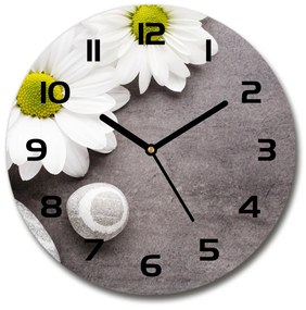 Wallmuralia Skleněné nástěnné hodiny kulaté Gerbera fi 30 cm