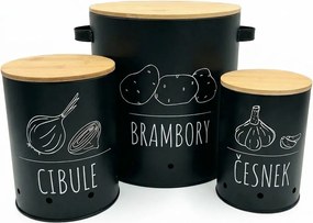 Orion Sada 3 dóz na cibuli, česnek a brambory, plechové s bambusovým víčkem BLACK CZ