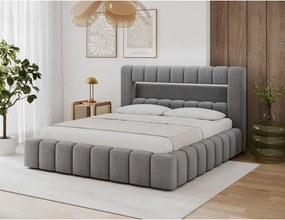 Šedá čalouněná dvoulůžková postel s úložným prostorem s roštem 160x200 cm Lamica – ELTAP