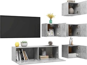 5dílný set TV skříněk betonově šedý dřevotříska 3079142