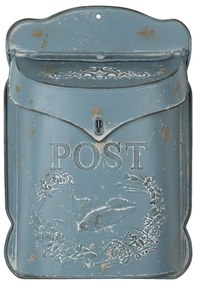 Modrá retro poštovní schránka s ptáčkem - 26*8*39 cm