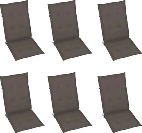 Skládací židle 6 ks s polštáři v barvě taupe, masivní teak 3065568