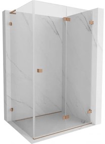 Mexen Lunar-F L, pravý sklápěcí sprchový kout 95 x 70 cm, 8mm čiré sklo, profil měděná matná, 836L-095-070-65-00-P
