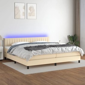 Box spring postel s matrací a LED krémová 200x200 cm textil 3133346