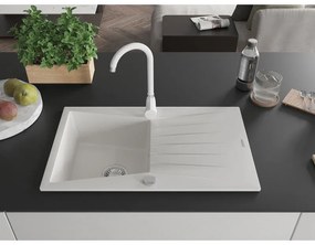Mexen Cesar, 1-komorový granitový dřez s odkapávačem 78x47 cm a kuchyňskou baterií Telma, bílá, 6514-20-670200-20