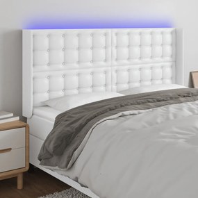 Čelo postele s LED bílé 163 x 16 x 118/128 cm umělá kůže