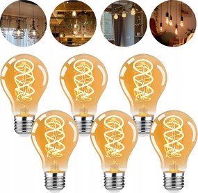 Led žárovka E27 Filament 4W Edison Dekorativní velký závit 6 Ks