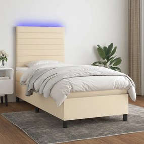 Box spring postel s matrací a LED krémová 100x200 cm textil 3134938