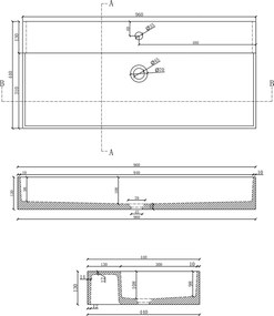 Sapho QUADRADO 96 x 44 cm AR467 betonové umyvadlo včetně výpusti bílý pískovec