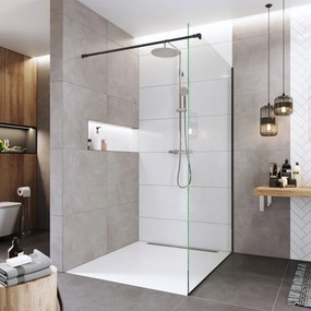 Mereo Mereo, Sprchová stěna WALK IN, Novea, black ALU, sklo Čiré, CK10607HB