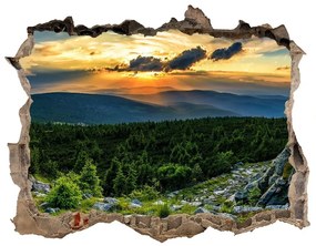 Wallmuralia Díra 3D ve zdi nálepka Horské panorama 95x64 cm