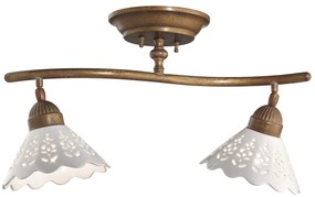 Il Fanale 065.22.OC Fior di Pizzo, stropní svítidlo v rustikálním stylu z antické mosazi a keramiky, 2x15W LED E27, délka 62,5cm