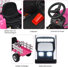 Costway 12 V dětský traktor s přívěsem elektrické autíčko – 135 × 51 × 53 cm