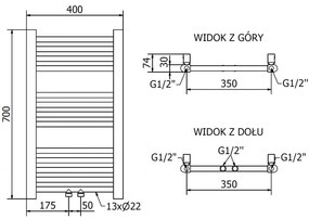Mexen Mars, elektrické topné těleso 700 x 400 mm, 300 W, zlatá lesklá, W110-0700-400-2300-50