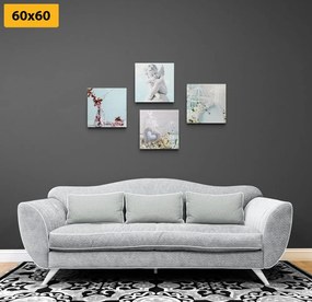 Set obrazů jemné zátiší s andílkem - 4x 60x60 cm