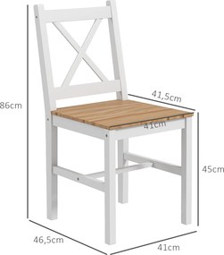 HOMCOM Sada 4 jídelních židlí, kuchyňské židle, venkovský styl, vysoké opěradlo, rám z borovicového dřeva, pro obývací pokoj, ložnici, kuchyň, přírod…