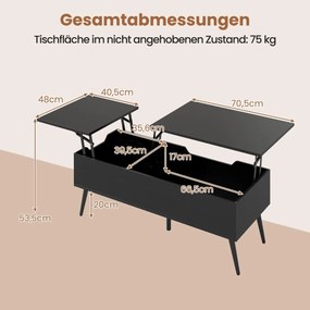 Costway Výškově nastavitelný konferenční stolek se zvedací stolní deskou – černý