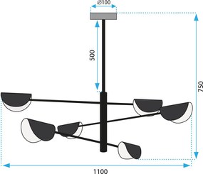 Toolight Toolight, stropní svítidlo 6xE14 APP1261-6CP, černá matná, OSW-02401