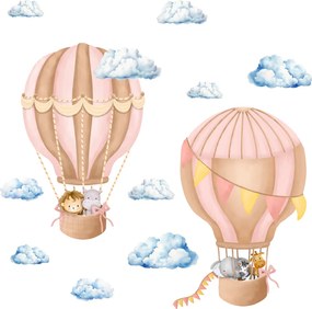 PIPPER. Samolepka na zeď "Horkovzdušné balóny se zvířátky"