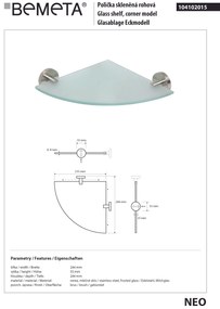 Bemeta Design NEO: Polička, rohová, sklo -