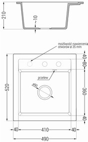 Mexen Vito, 1-komorový granitový dřez 490x520x210 mm a dřezová baterie Aster, šedá, 6503-71-73450-57-B