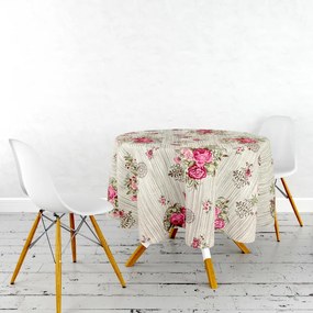 Ubrus PVC kulatý DC-6575D – Růžová zahrada v krajce (různé velikosti)