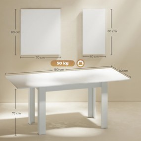 HOMCOM Rozkládací jídelní stůl, 140/180 x 80 cm, kuchyňský stůl pro 6-8 osob, do kuchyně, jídelny, bílý