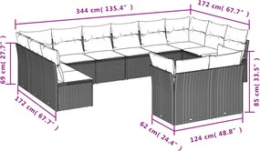 12dílná zahradní sedací souprava s poduškami černá polyratan 3218426