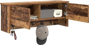 věšák, nástěnný, s dvířky, háčky, kompozitní dřevo, 30x80x20 cm, staré dřevo, Dekorino TK20260024