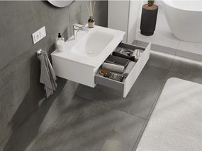 Mexen Rivel, koupelnová skříňka 70 cm s umyvadlem Vela, 1 zásuvka, drážkovaná, bílá matná, 91A20-07023-1-BF01-W23M01