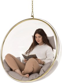 Závěsné křeslo, transparentní/zlatá/šedá, BUBBLE NEW TYP 1