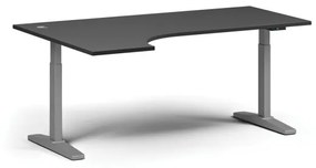 Výškově nastavitelný stůl, elektrický, 675-1325 mm, rohový levý, deska 1800x1200 mm, šedá podnož, grafit