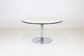 Stůl nízký konferenční, pr. 85 cm, výška 45 cm, Nerez/bílá/černá linka /kompakt/