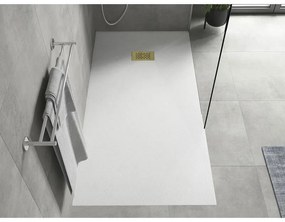 Mexen Hugo, obdélníková sprchová vanička SMC 170 x 80 cm, bílá, zlatá krytka, 42108017-G