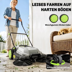 Outsunny ruční zametací stroj s pracovním záběrem 68 cm, 2600 m²/h, 24 L sběrný koš, výškově nastavitelná skládací rukojeť