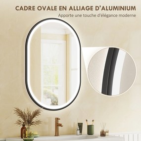 HOMCOM zrcadlo do koupelny s LED osvětlením 50x70 cm, nástěnné osvětlené zrcadlo s dotykovým spínačem, 3 barevná světla