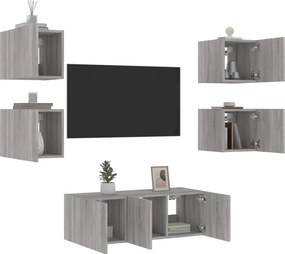 vidaXL 6dílná obývací stěna s LED osvětlením kompozitní dřevo [3216817] Barva: šedá sonoma