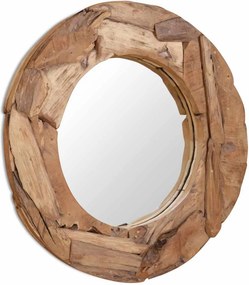 Dekorativní zrcadlo, kulaté, teak, 80 cm 244561