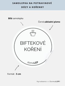 Samolepka na kořenky BIFTEKOVÉ KOŘENÍ bílá 5 cm základní písmo