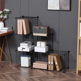 HOMCOM Drátová police, regálový systém se 6 kostkami, DIY úložný systém z drátů, regálová jednotka do obývacího pokoje a ložnice, černá, 109 x 37 x 1…