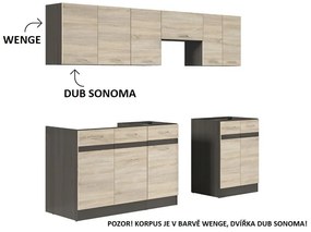 BRW Potravinová kuchyňská skříň Junona Line D2D/50/195-L, wenge/dub sonoma