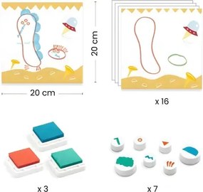 DJECO Razítkovací set Příšerky / Razítka pro děti / 7 razítek / 16 ilu
