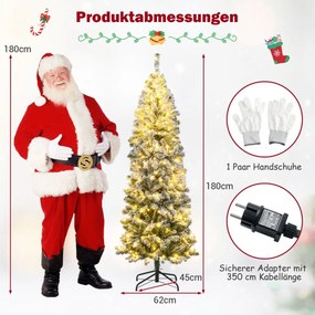 Costway 180 cm Umělý vánoční stromeček s 260 teplými bílými LED světly
