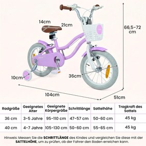 Costway 14 Inch dětské kolo s tréninkovými kolečky a košíkem Dětské kolo
