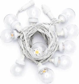 Easy Fix LED party osvětlení, 5 m, venkovní, 10 transparentních kouliček, 70 teple bílých diod, bílý kabel, IP67, prodlužovací